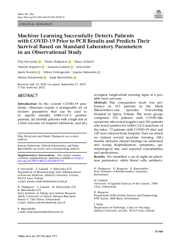 (PDF) Machine Learning Successfully Detects Patients with COVID-19 ...