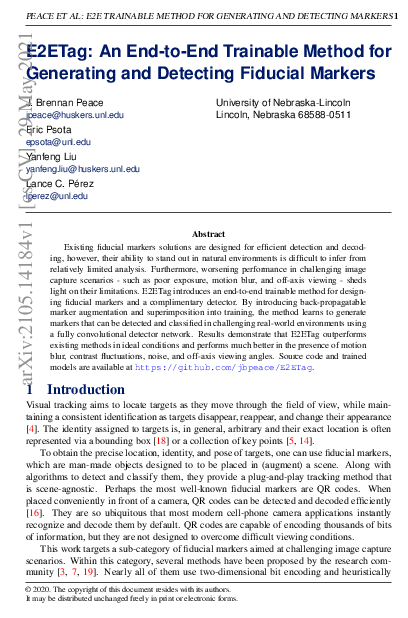 (PDF) E2ETag: An End-to-End Trainable Method for Generating and Detecting Fiducial Markers
