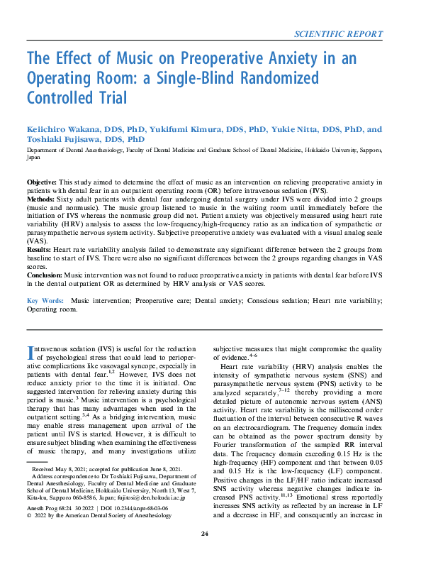 (PDF) The Effect of Music on Preoperative Anxiety in an Operating Room ...