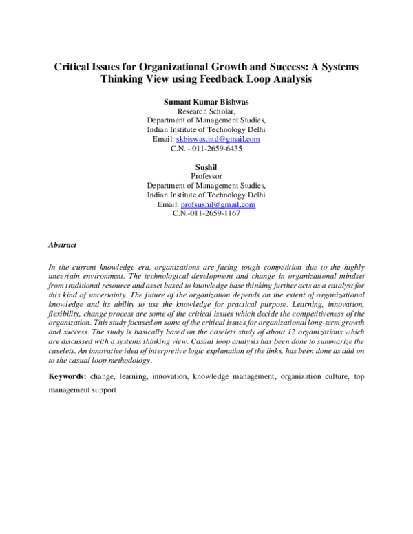 (PDF) Critical Issues for Organizational Growth and Success: A Systems Thinking View using ...