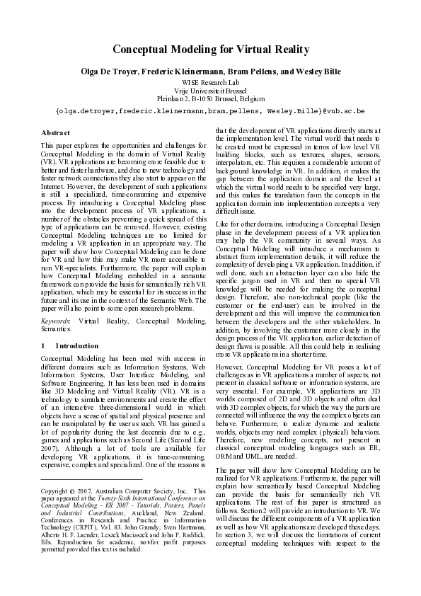 (PDF) Conceptual modeling for virtual reality