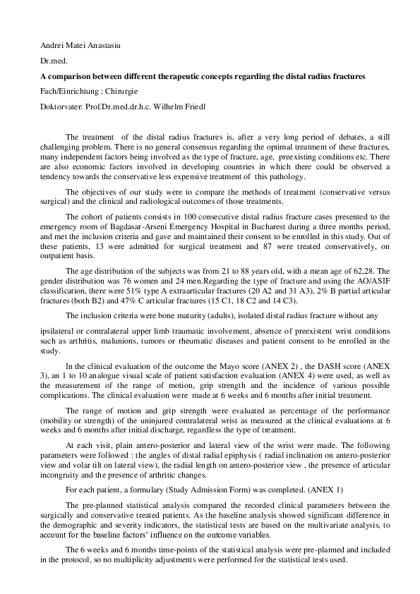 (PDF) A comparison between different therapeutic concepts regarding the distal radius fractures