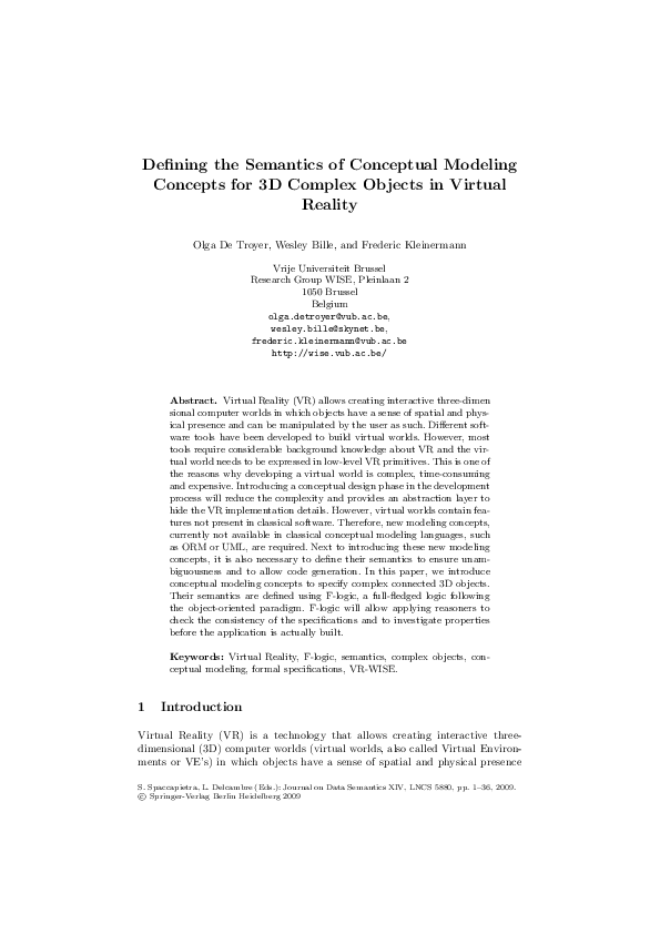 Pdf Defining The Semantics Of Conceptual Modeling Concepts For 3d Complex Objects In Virtual