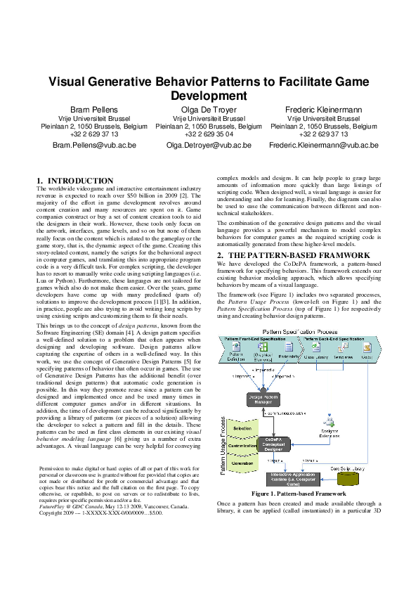 (PDF) Visual generative behavior patterns to facilitate game development