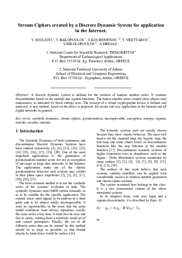 Pdf Stream Ciphers Created By A Discrete Dynamic System For Application In The Internet