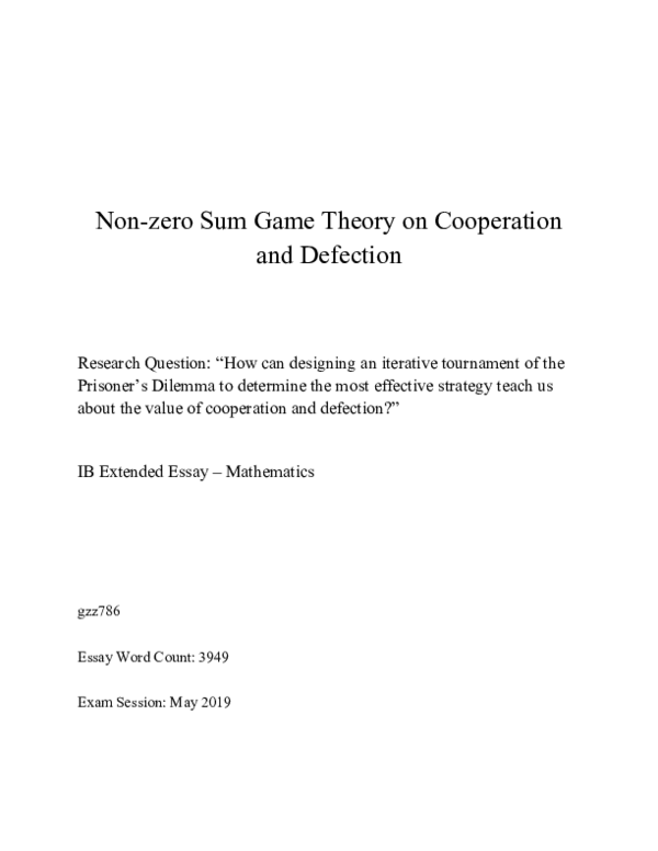 (PDF) Non-zero Sum Game Theory on Cooperation and Defection