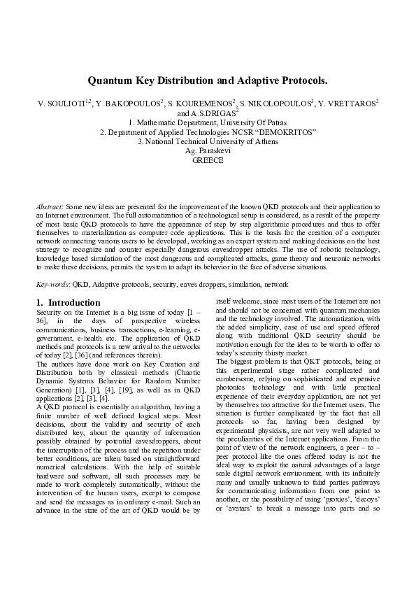 (PDF) Quantum key distribution and adaptive protocols