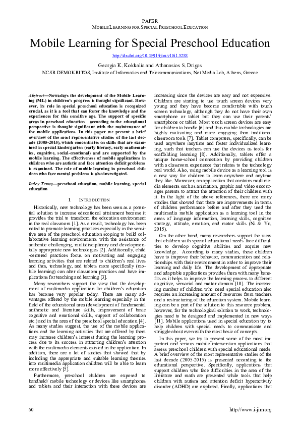 (PDF) Mobile Learning for Special Preschool Education