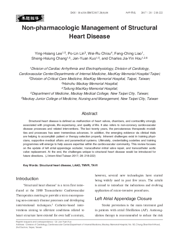 (PDF) Non-pharmacologic Management of Structural Heart Disease | Ying-Hsiang LEE - Academia.edu