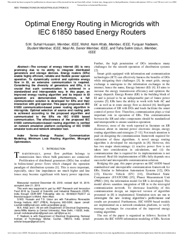 (PDF) Optimal Energy Routing in Microgrids With IEC 61850 Based Energy ...
