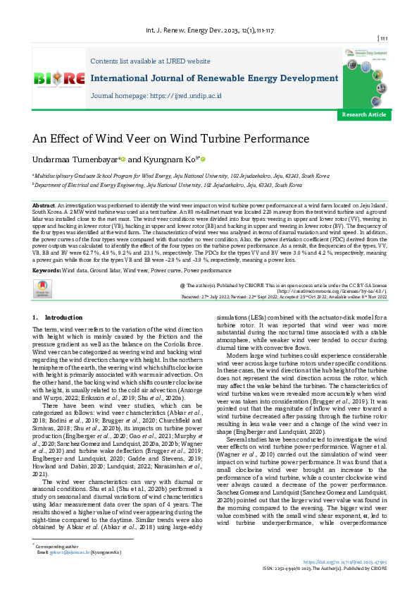 (PDF) An Effect of Wind Veer on Wind Turbine Performance