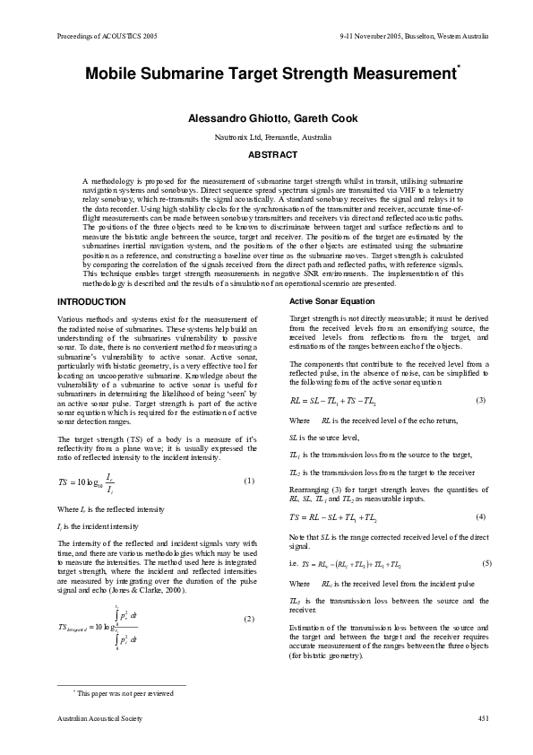 (PDF) Mobile Submarine Target Strength Measurement