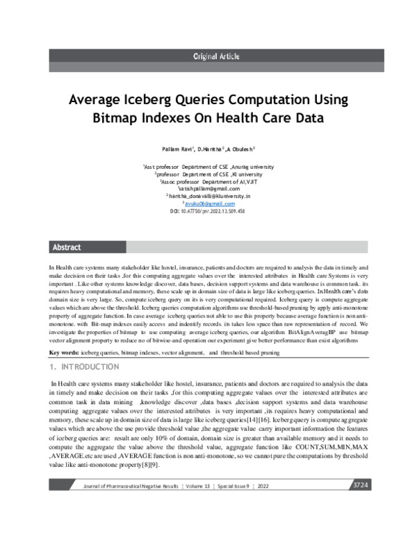 (PDF) Average Iceberg Queries Computation Using Bitmap Indexes On Health Care Data
