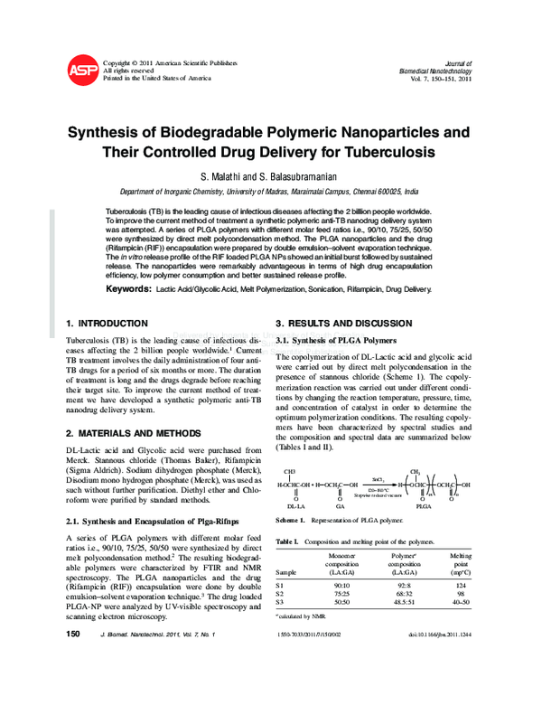 Pdf Synthesis Of Biodegradable Polymeric Nanoparticles And Their Controlled Drug Delivery For