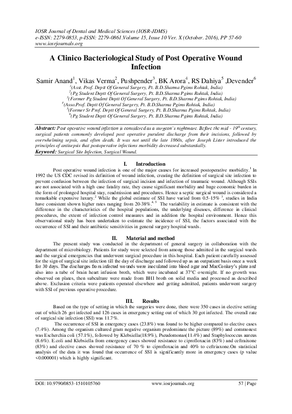 (PDF) A Clinico Bacteriological Study of Post Operative Wound Infection ...