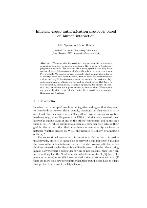 (PDF) Efficient group authentication protocol based on human interaction
