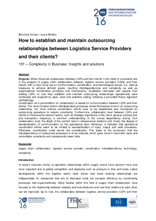 (PDF) How to establish and maintain outsourcing relationships between Logistics Service ...