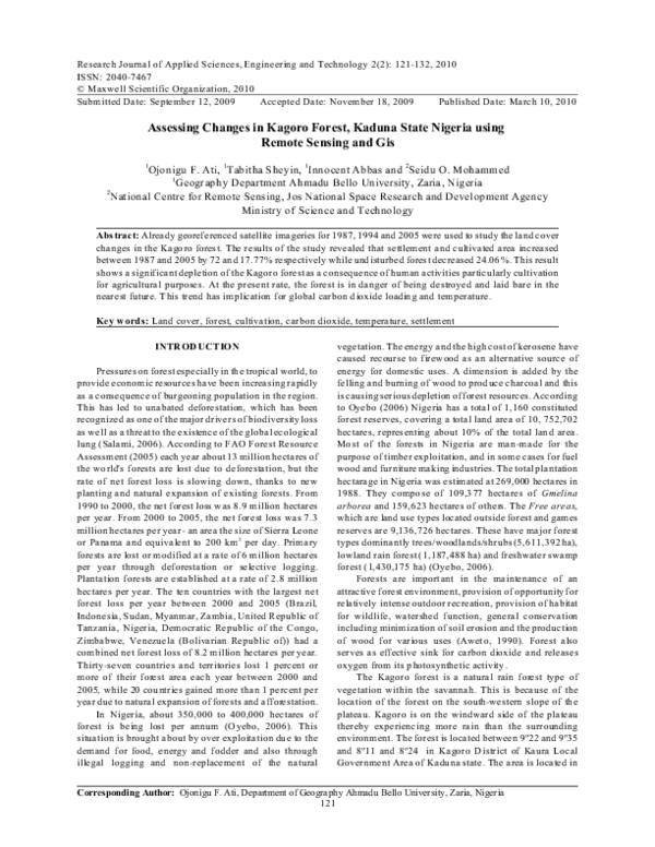 (PDF) Assessing Changes in Kagoro Forest, Kaduna State Nigeria using ...