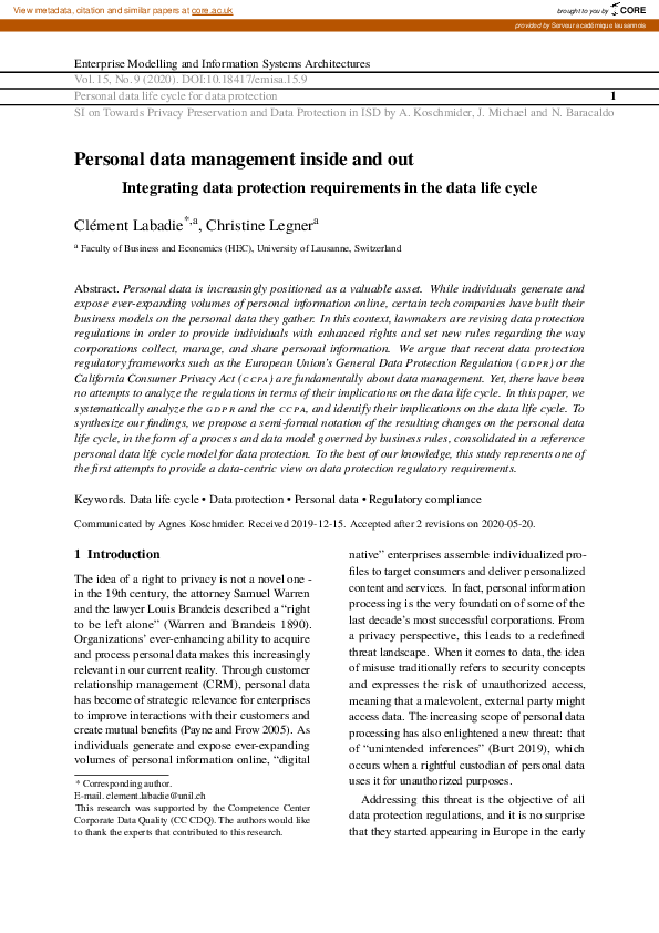 (PDF) Personal Data Protection Inside and Out. Integrating Data Protection Requirements in the ...