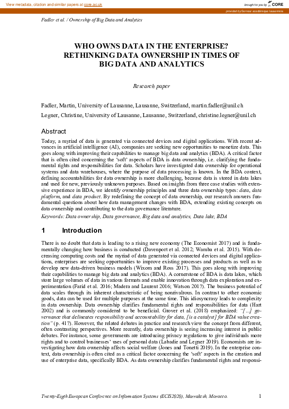 (PDF) Who Owns Data in the Enterprise? Rethinking Data Ownership in ...