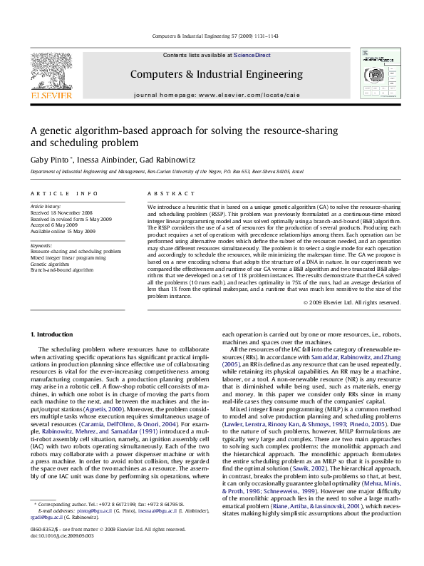 Pdf A Genetic Algorithm Based Approach For Solving The Resource Sharing And Scheduling Problem