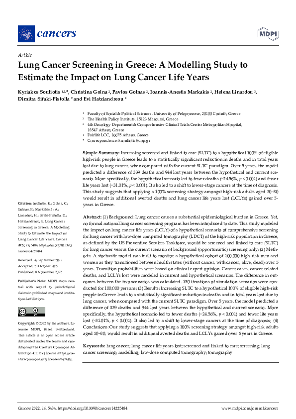 (PDF) Lung Cancer Screening in Greece: A Modelling Study to Estimate ...