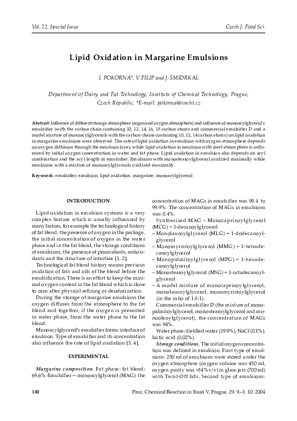(PDF) Lipid oxidation in margarine emulsions