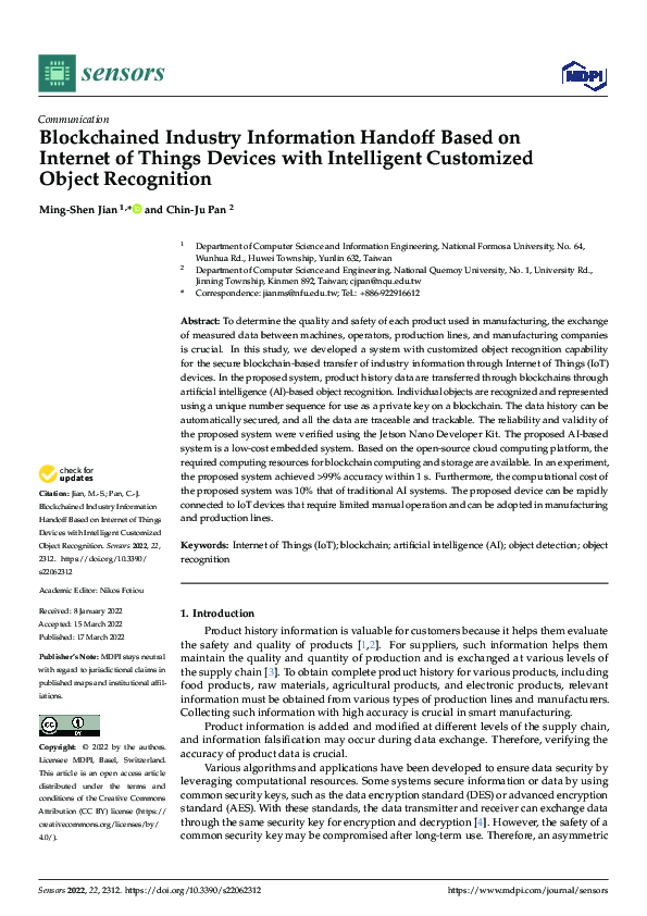 (PDF) Blockchained Industry Information Handoff Based on Internet of ...