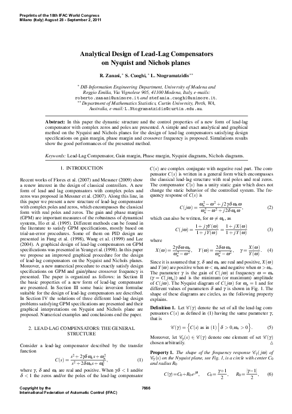 (PDF) Analytical Design of Lead-Lag Compensators on Nyquist and Nichols ...