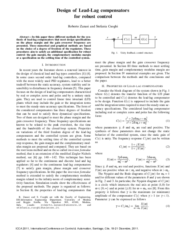 (PDF) Design of lead-lag compensators for robust control