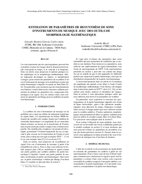 (PDF) Estimation de paramètres de resynthèse de sons d'instruments de musique avec des outils de ...