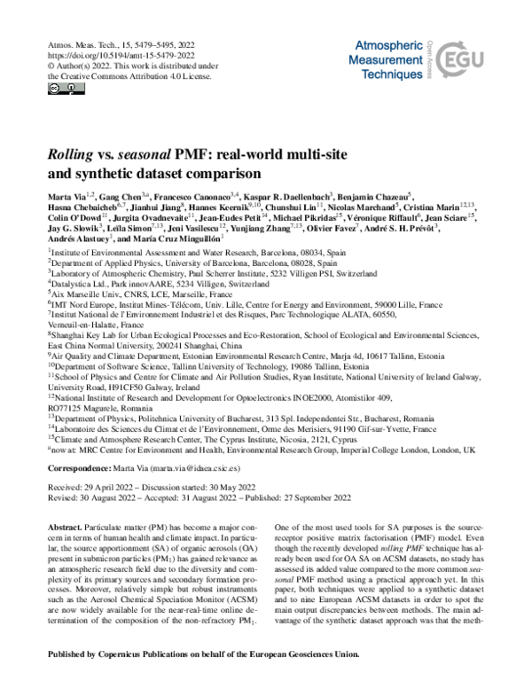 (PDF) Rolling vs. Seasonal PMF: Real-world multi-site and synthetic ...
