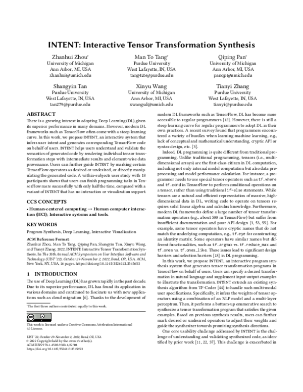 (PDF) INTENT: Interactive Tensor Transformation Synthesis
