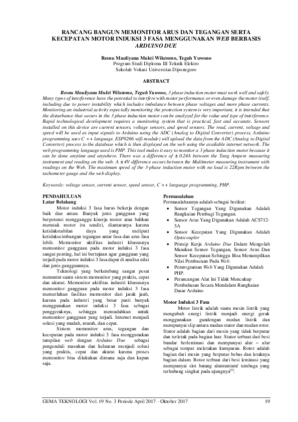 Pdf Rancang Bangun Memonitor Arus Dan Tegangan Serta Kecepatan Motor