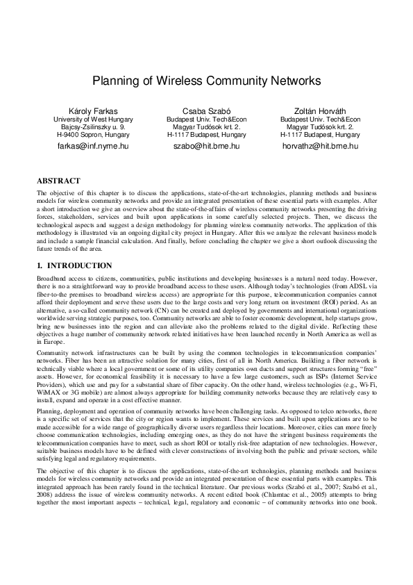 (PDF) Planning of Wireless Community Networks