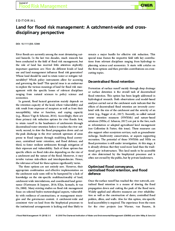 (PDF) Land for flood risk management: A catchment-wide and cross ...