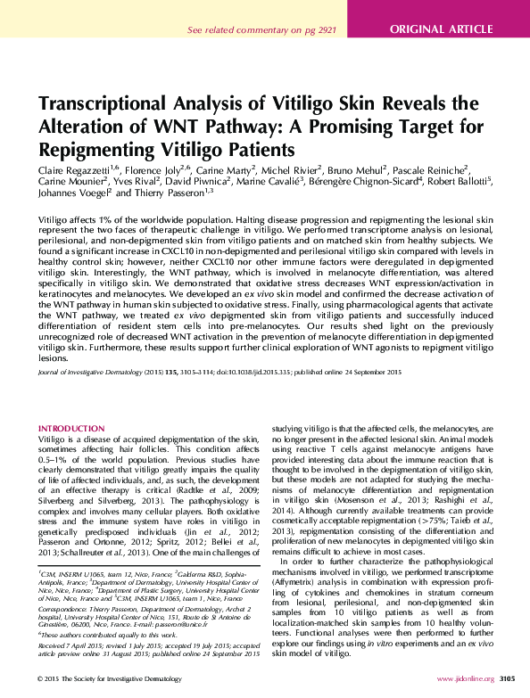 (PDF) Transcriptional Analysis of Vitiligo Skin Reveals the Alteration ...