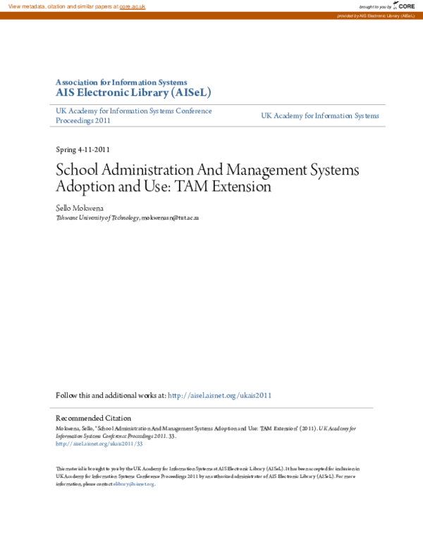 (PDF) School Administration And Management Systems Adoption and Use ...