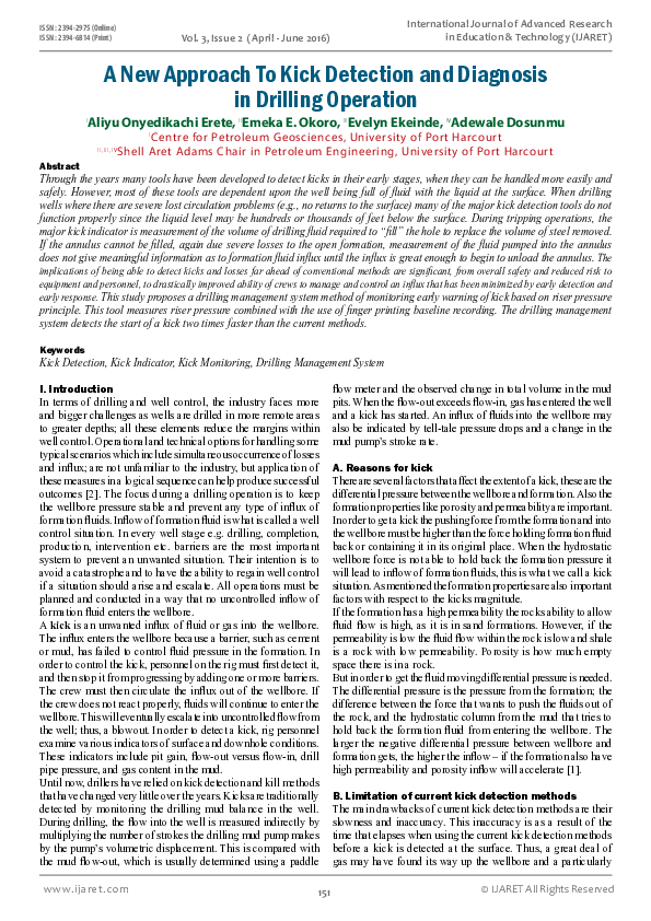 (PDF) A New Approach To Kick Detection and Diagnosis in Drilling Operation