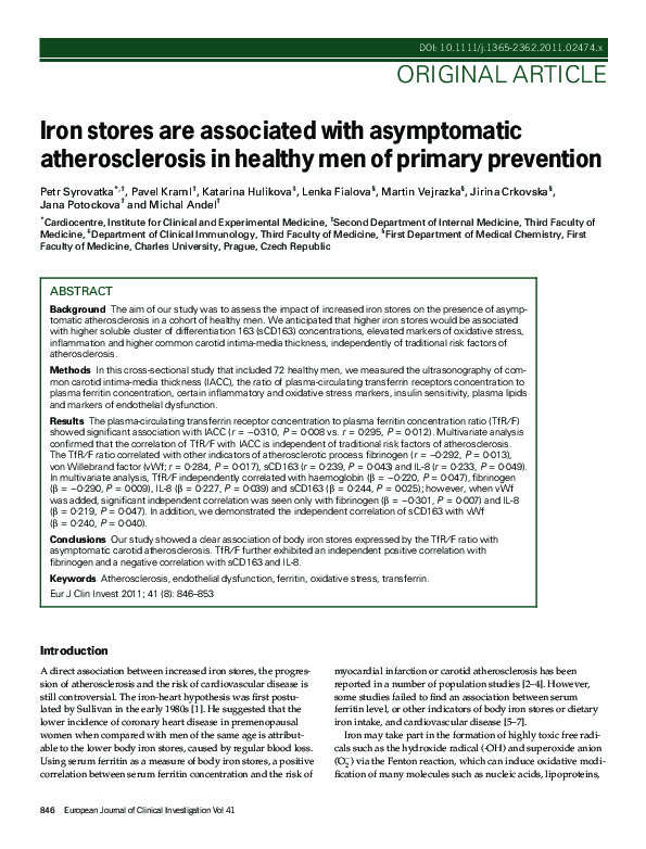 (PDF) Iron stores are associated with asymptomatic atherosclerosis in ...