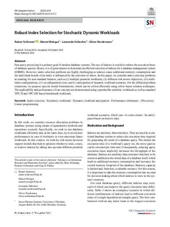 Pdf Robust Index Selection For Stochastic Dynamic Workloads