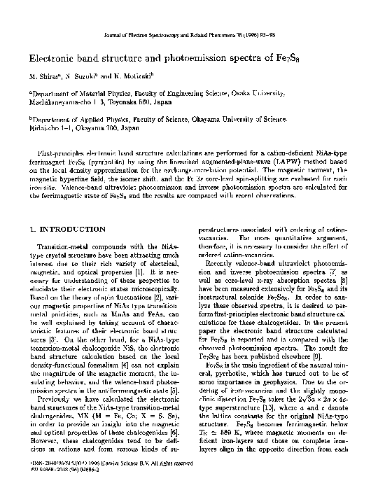 (PDF) Electronic band structure and photoemission spectra of Fe7S8