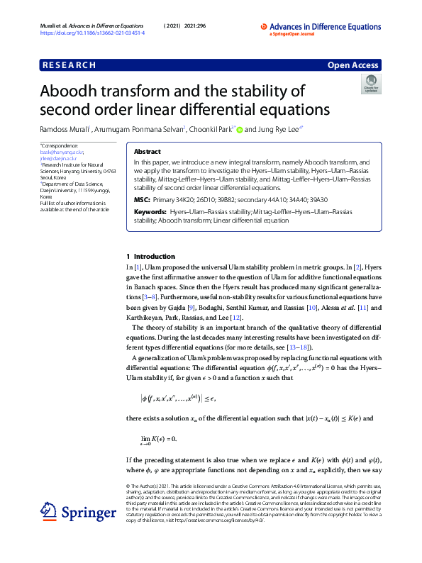 (PDF) Aboodh transform and the stability of second order linear ...