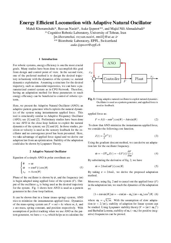(PDF) Energy Efficient Locomotion with Adaptive Natural Oscillator