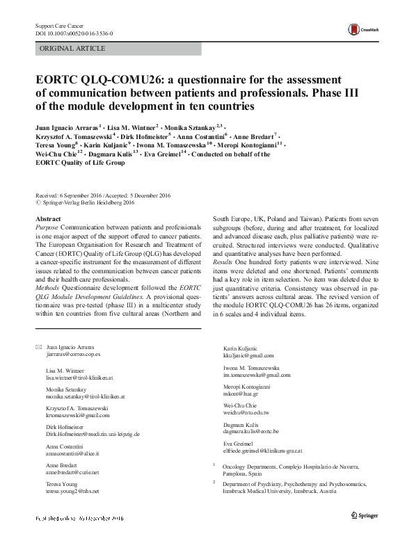 (PDF) EORTC QLQ-COMU26: a questionnaire for the assessment of ...