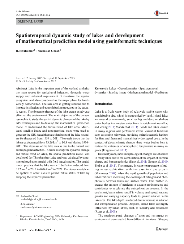 (PDF) Spatiotemporal dynamic study of lakes and development of ...