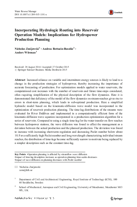 (PDF) Incorporating Hydrologic Routing into Reservoir Operation Models: Implications for ...