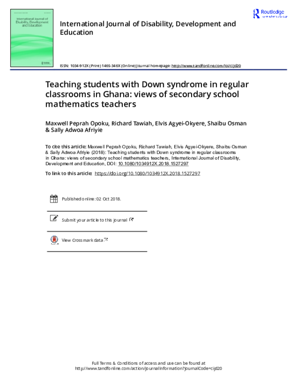 (PDF) Teaching students with Down syndrome in regular classrooms in ...
