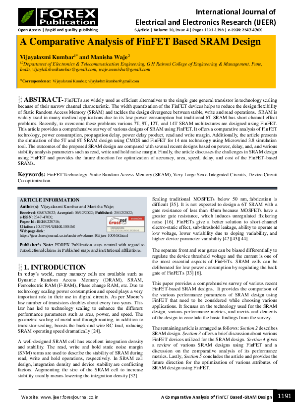 (PDF) A Comparative Analysis of FinFET Based SRAM Design