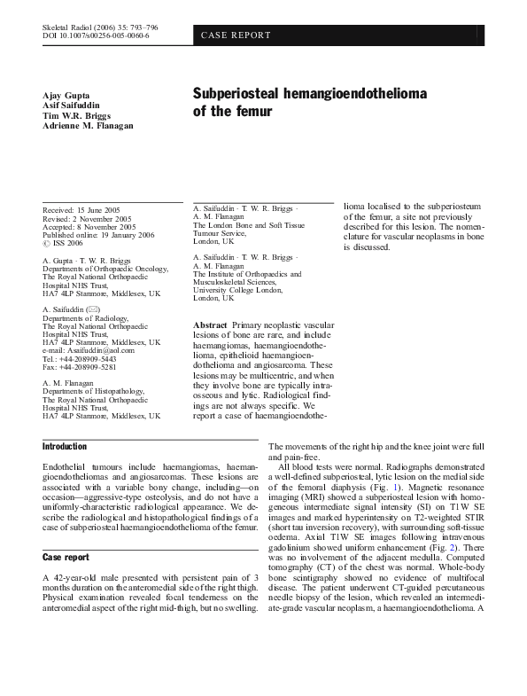 (PDF) Subperiosteal hemangioendothelioma of the femur | Asif Saifuddin ...